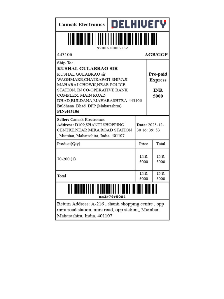 Camsik Electronics Invoice - INR 5000 | PDF