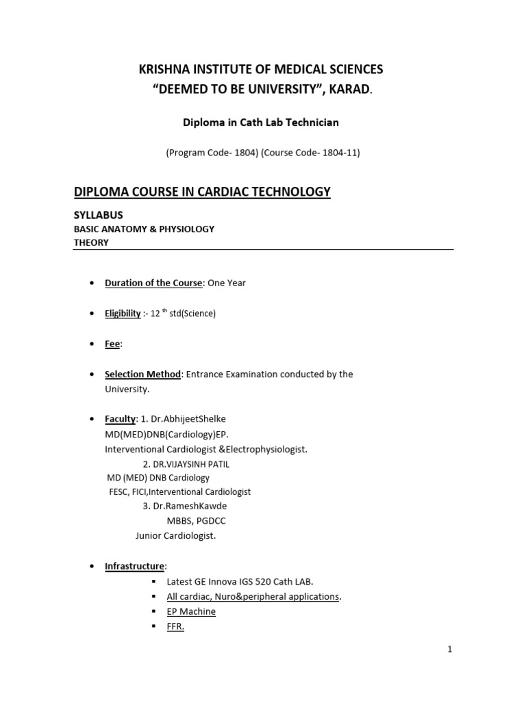 6. Syllabus Diploma in Cath Lab Techniques | PDF | Electrocardiography ...