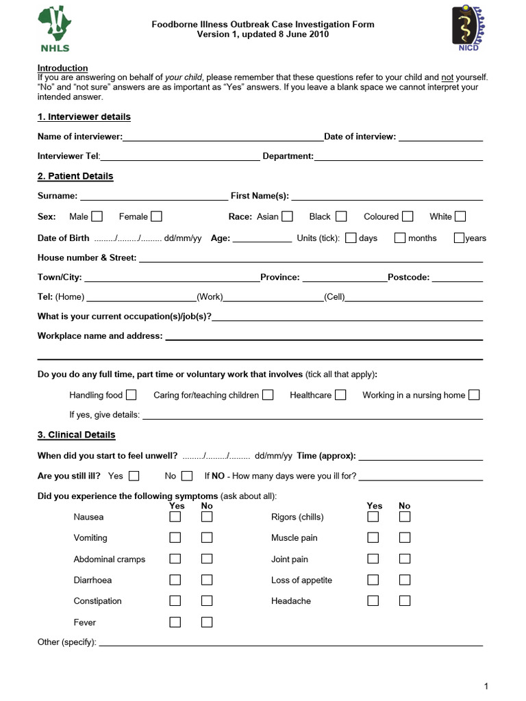 NICD Foodborne Outbreak CIF | PDF | Meal | Foods