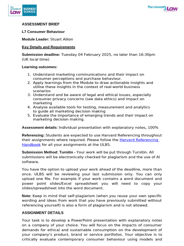 2425_cb_l7_ce01_assessment_brief | PDF | Behavior | Consumer Behaviour 2425_cb_l7_ce01_assessment_brief | PDF | Behavior | Consumer Behaviour