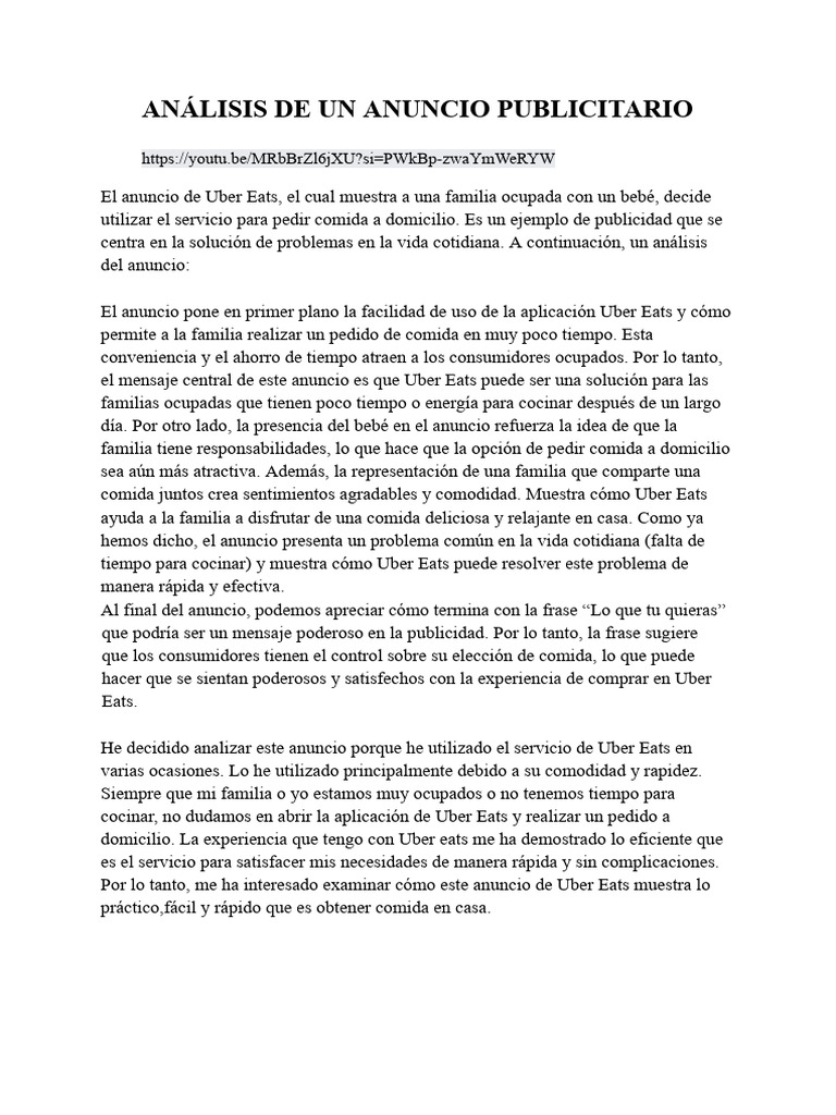 ANÁLISIS DE UN ANUNCIO PUBLICITARIO | PDF