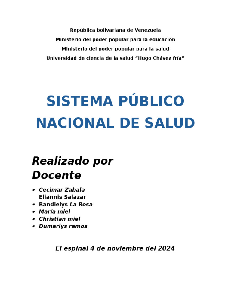 Sistema Publico Nacional de Salud ... | PDF | Venezuela | Planificación