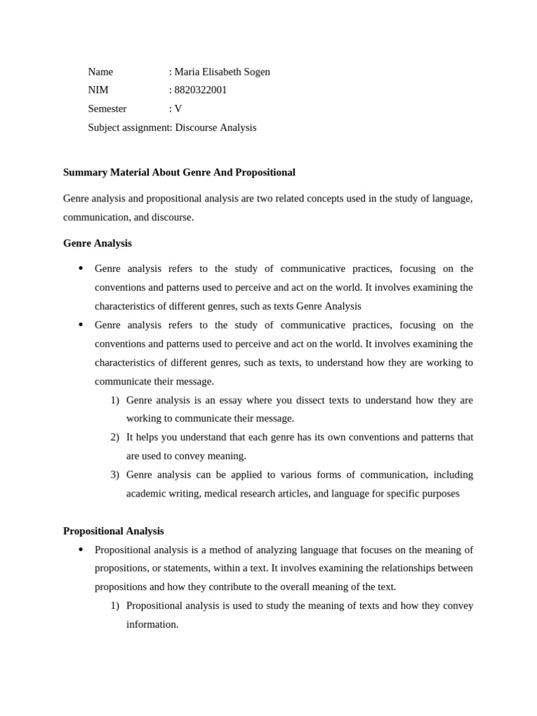 Genre Analysis and Propositional Analysis Are Two Related Concepts Used ...