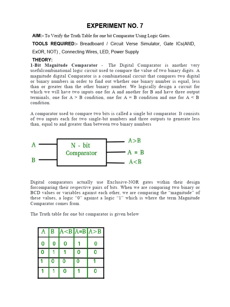 Exp No. 7 One Bit Comparator | PDF
