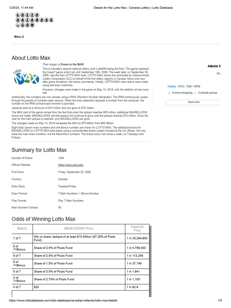 Details for the Lotto Max - Canada Lottery _ Lotto Database | PDF ...