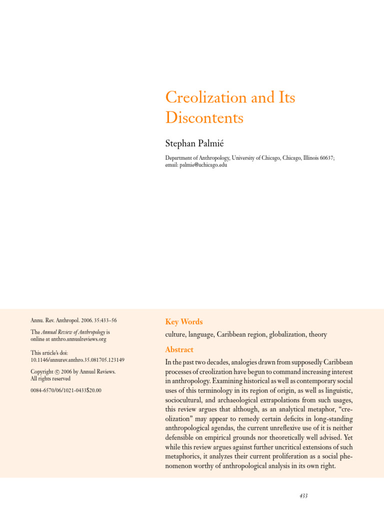 Creolization in Its Discontents | PDF | Anthropology | Liberal Arts ...