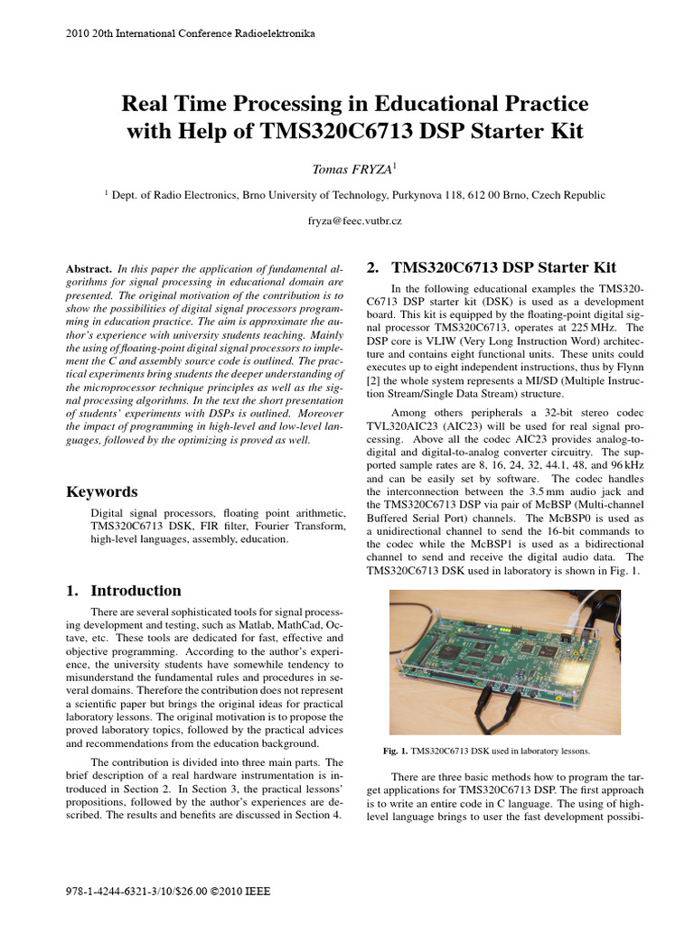 Real Time Processing in Educational Practice With Help of TMS320C6713 DSP Starter Kit | PDF ...