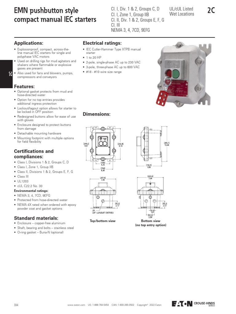 Crouse Hinds Emn Pushbutton Iec Starter Catalog Page | PDF ...