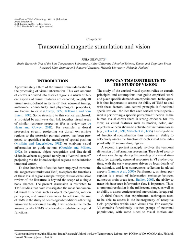 Transcranial Magnetic Stimulation and Vision: How Can Tms Contribute To The Study of Vision ...
