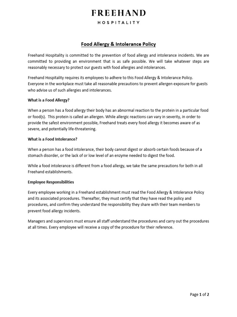 Freehand - Allergy Policy & Procedure | PDF | Food Allergy | Food ...