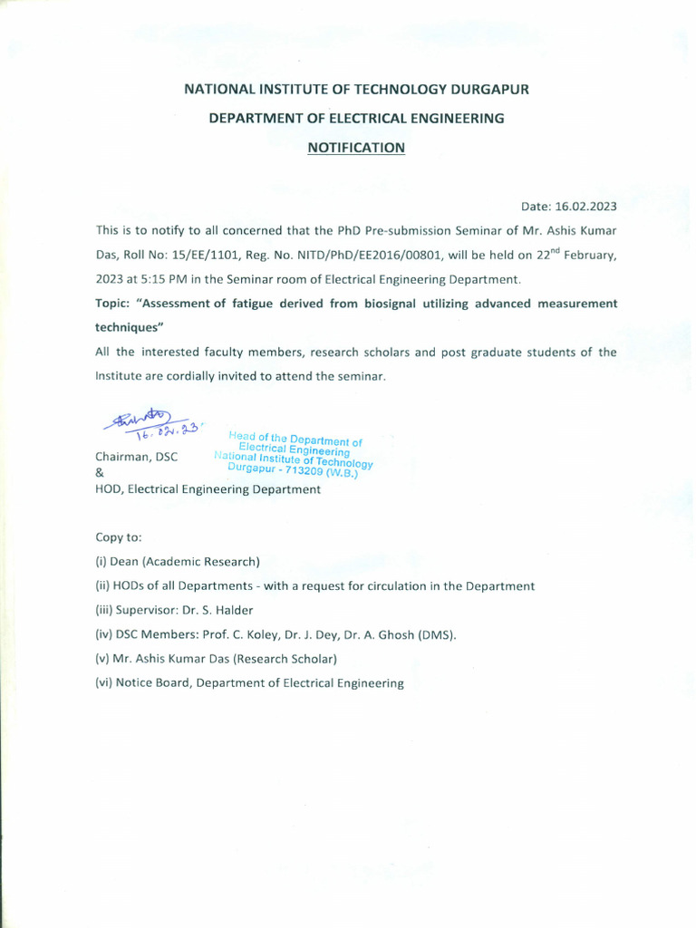 Notice Presubmission Seminar | PDF