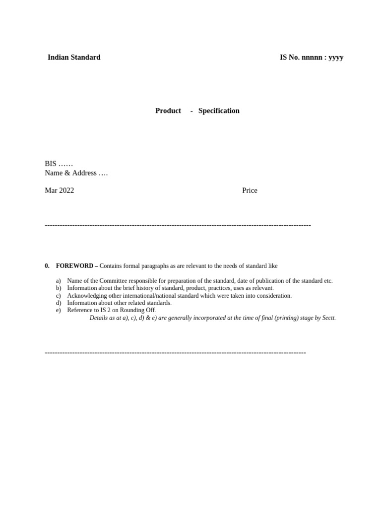 Standards Writing Format Structure of Standards for Products for Group ...