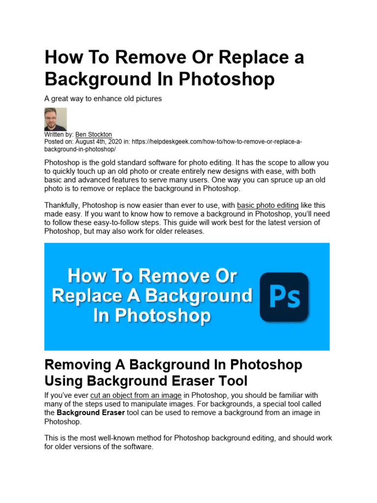 How To Remove or Replace A Background in Photoshop (Article) Author Ben ...