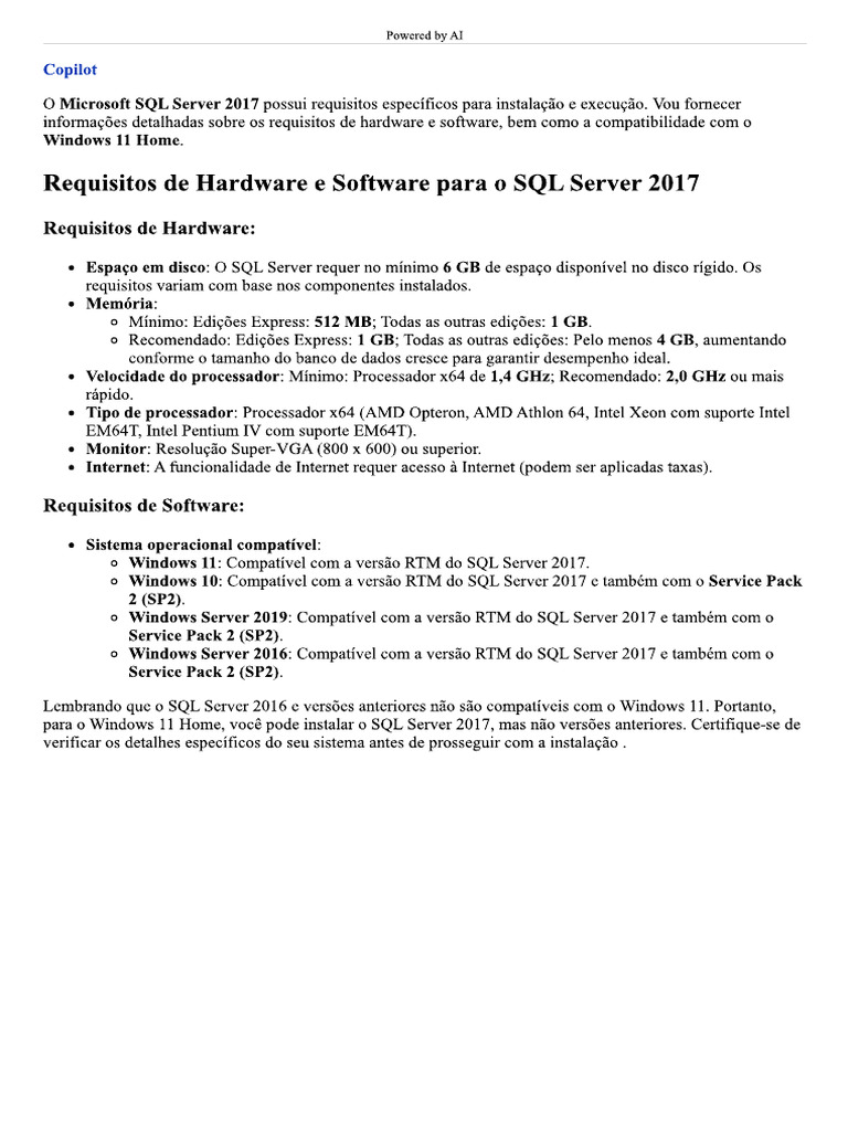 Requisitos SQL Server 2017 | PDF Requisitos SQL Server 2017 | PDF