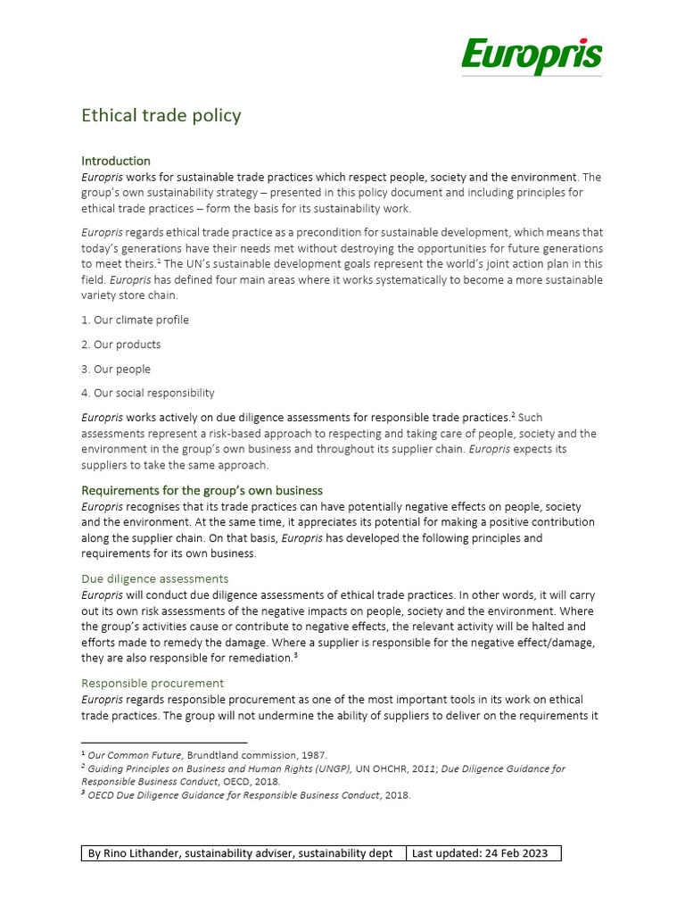 Ethical Trade Policy V2 | PDF | Labour Law | Employment