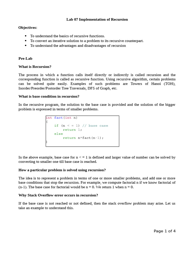 Lab 07 Implementation of Recursion (1) | PDF | Mathematical Relations ... Lab 07 Implementation of Recursion (1) | PDF | Mathematical Relations ...