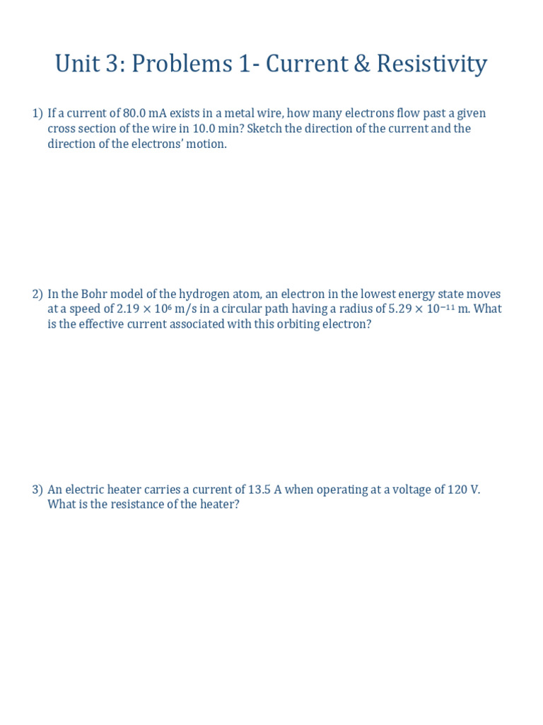 Unit 3: Problems 1-Current & Resistivity | PDF