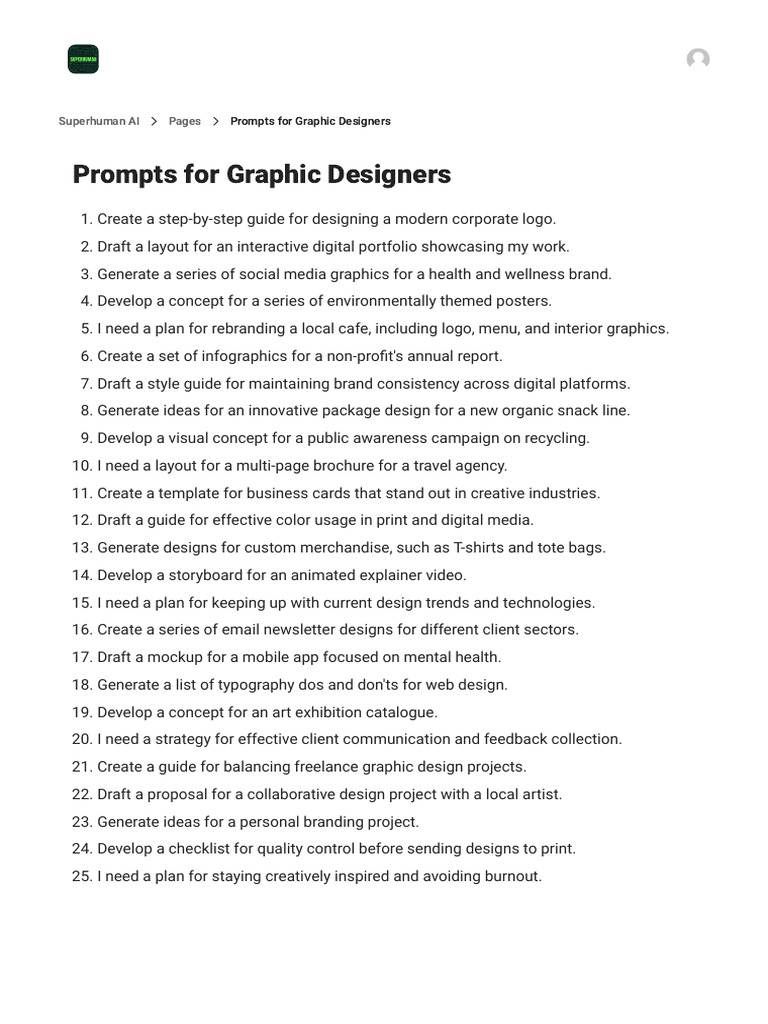 Prompts For Graphic Designers - Superhuman AI | PDF | Brand | Page Layout