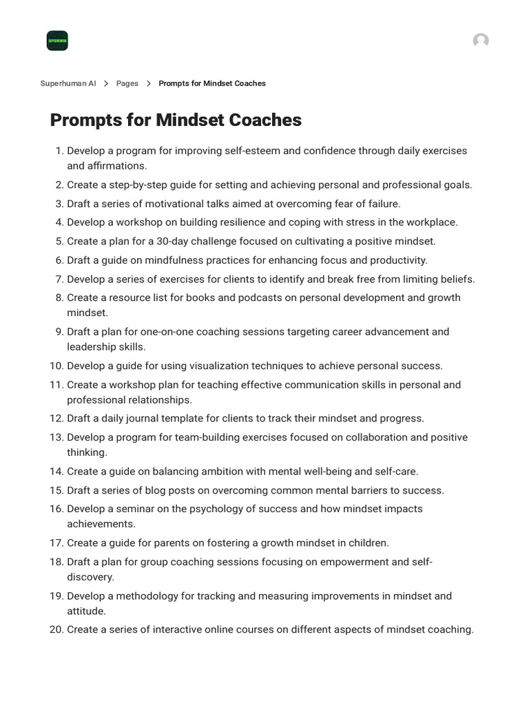 AI Prompts for Mindset Coaching | PDF | Mindset | Psychological Resilience