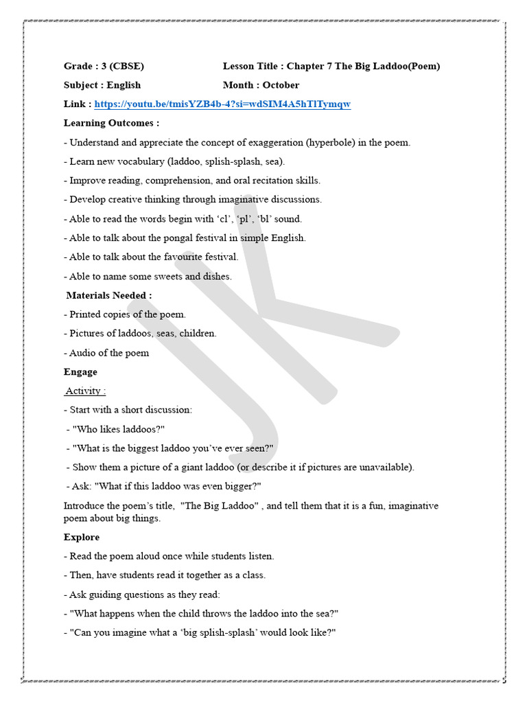 LP - G3 The Big Laddoo Poem - JK | PDF | Reading Comprehension | Behavior Modification