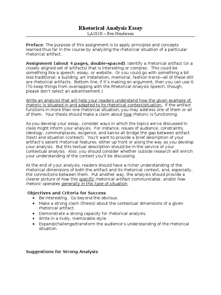 Rhetorical Analysis Essay Situation) | PDF | Rhetoric | Essays