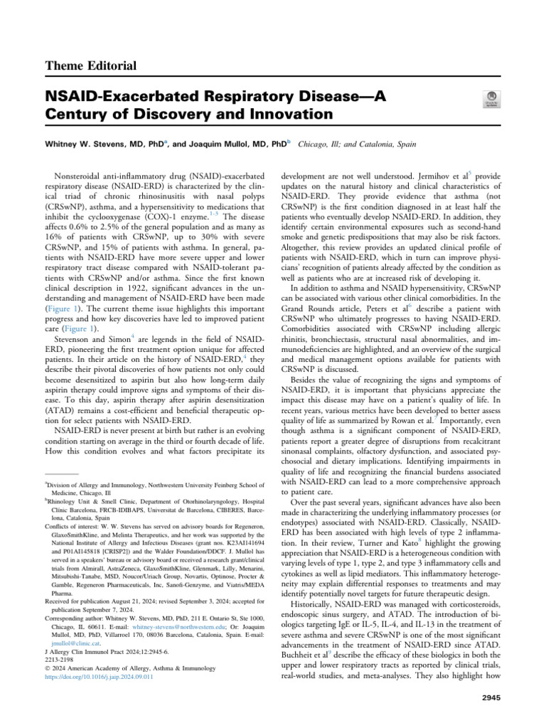 NSAID-Exacerbated Respiratory Disease | PDF | Asthma | Clinical Medicine