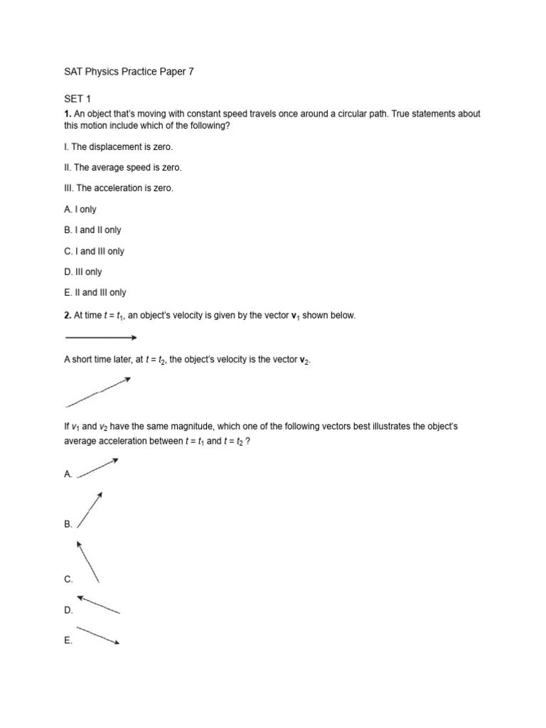 1624881370Rituparna-SAT Physics Practice Paper 7 | PDF | Force | Acceleration