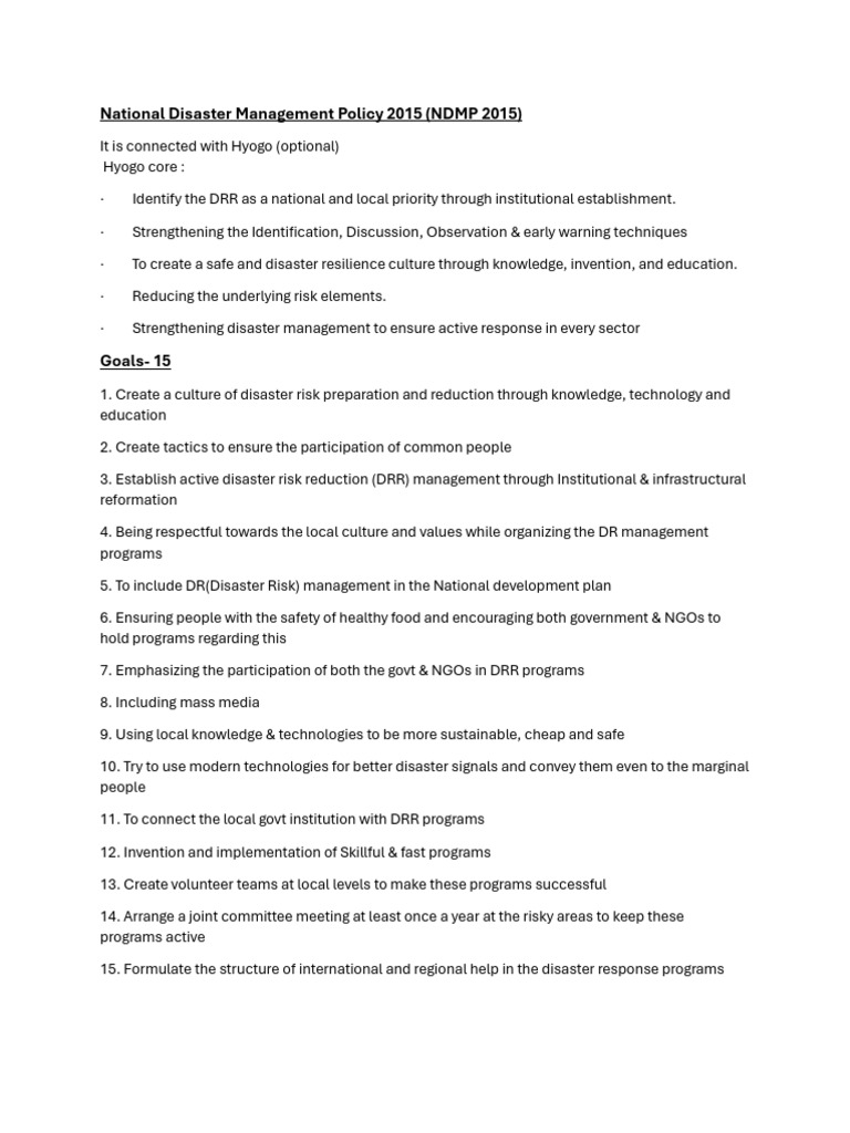 National Disaster Management Policy 2015 | PDF | Disaster Risk ...