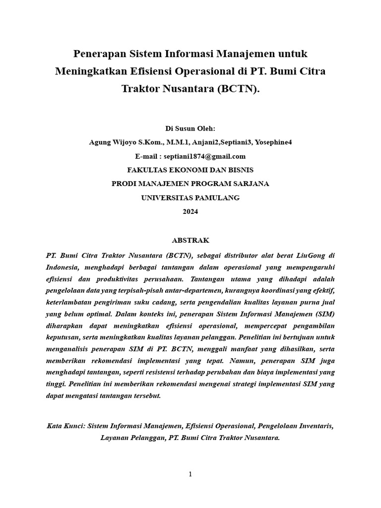 Jurnal Penerapan Sistem Informasi Manajemen Untuk Meningkatkan Efisiensi Operasional Di PT. Bumi ...