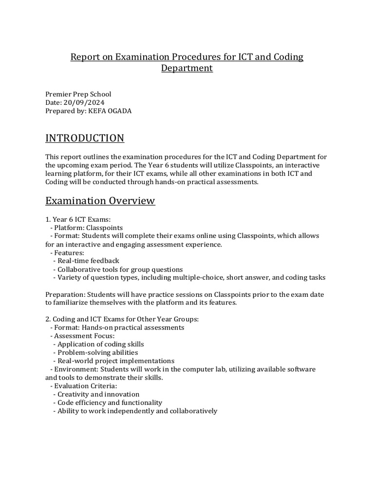 Exams Preparation Report | PDF