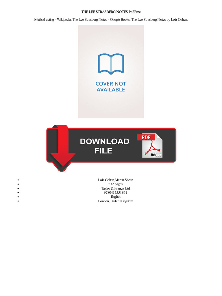 The Lee Strasberg Notes PDF Free Method Acting - Wikipedia. The Lee ...