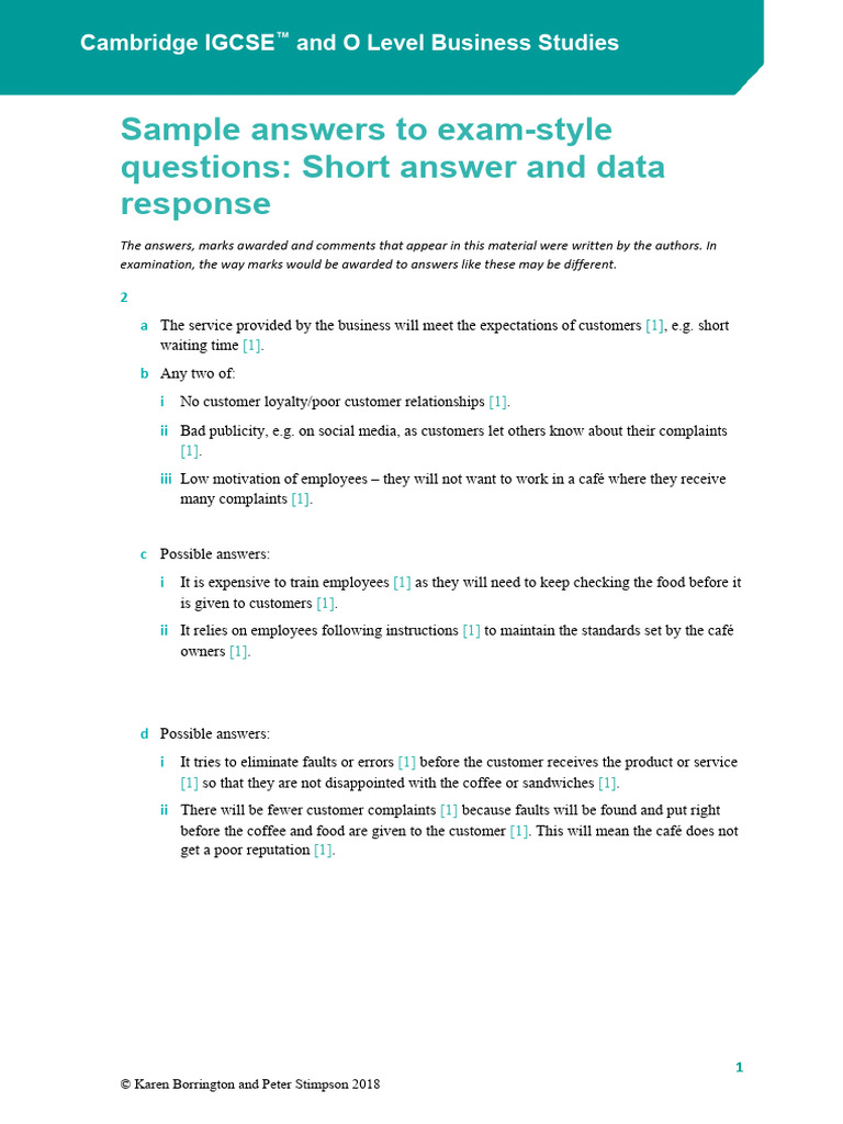 20 Achieving Quality Production - Sample Answers To Short Answer and ...