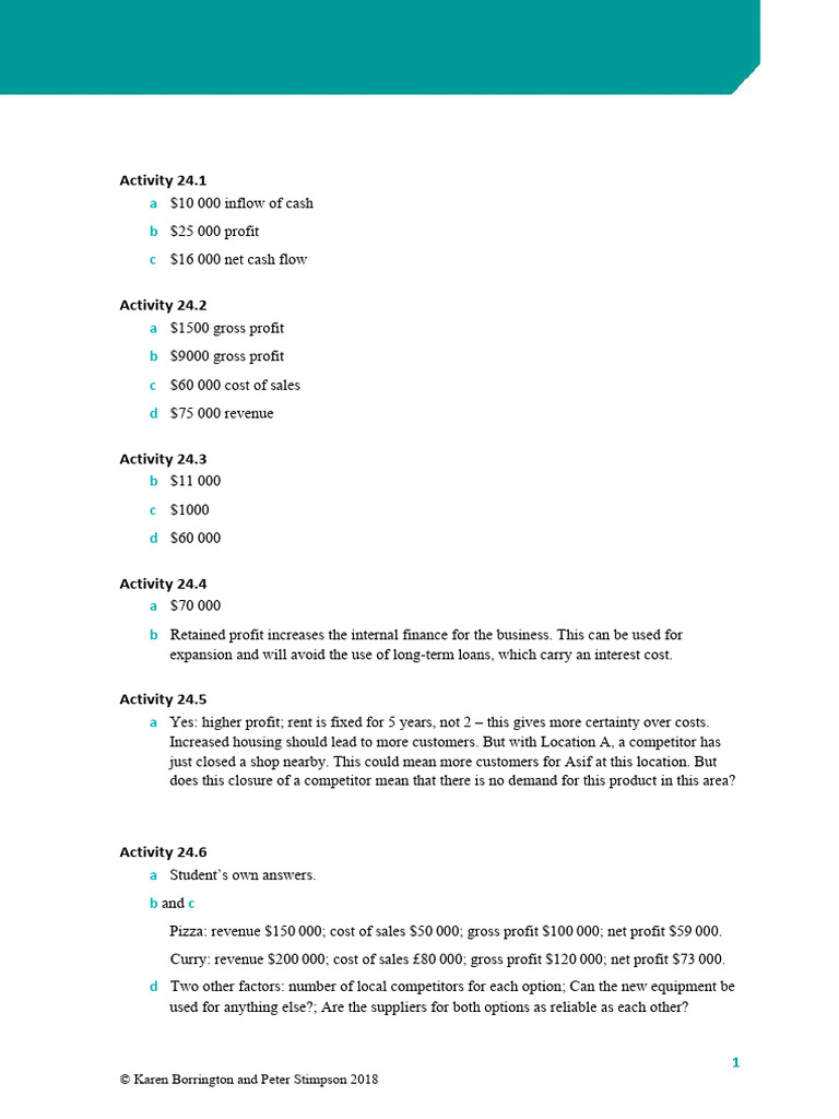 24 Income Statements - Answers To Activities | PDF