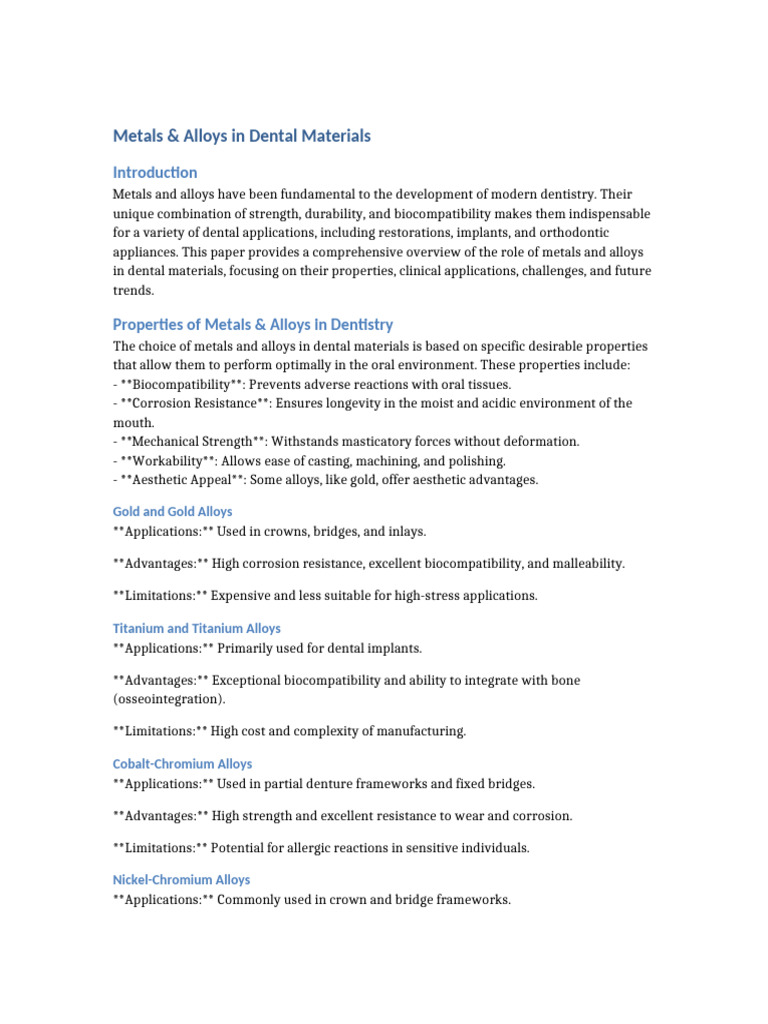 Metals Alloys Dental Materials Extended | PDF | Dental Material ...