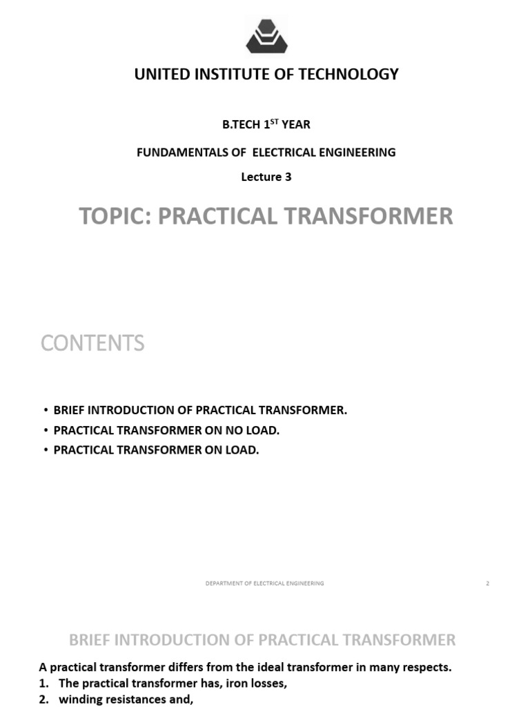 Lecture 3 - Practical Transformer - 120443 | PDF | Transformer | Inductance