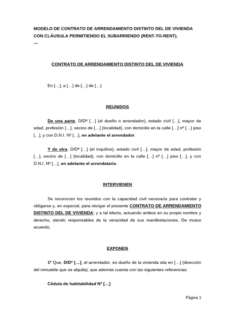261 Modelo Contrato Rent To Rent 1 | PDF | Ley común | Derecho privado