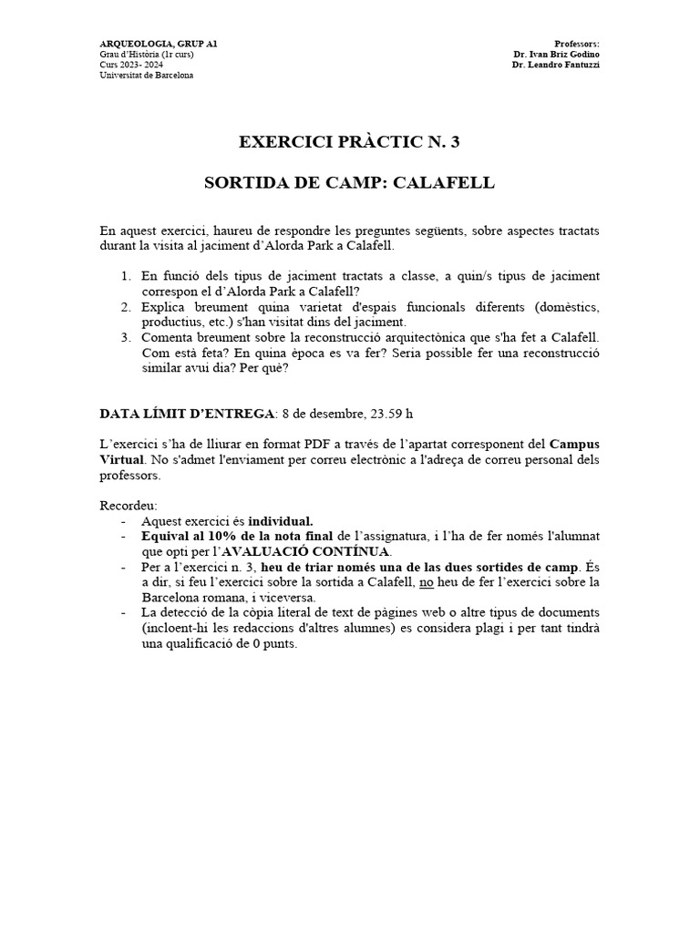 Exercici pràctic 3 - Sortida de camp Calafell A1 | PDF