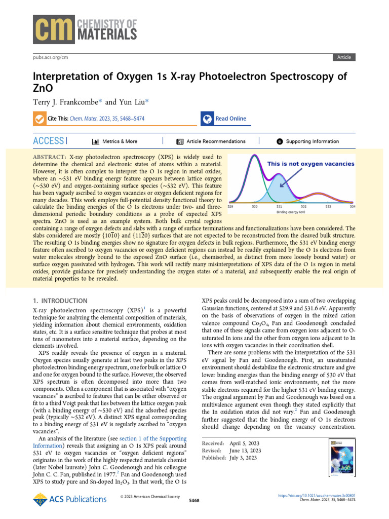 ZnO XPS Oxygen 1s Interpretation | PDF | X Ray Photoelectron ...