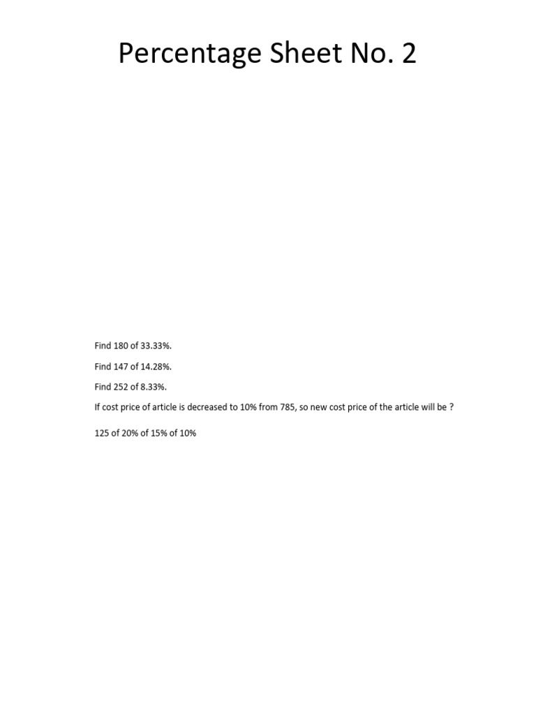 Percentage Problems Worksheet | PDF