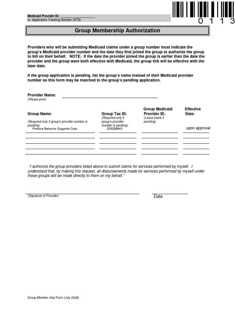 Medicaid Group Membership Authorization Form | PDF