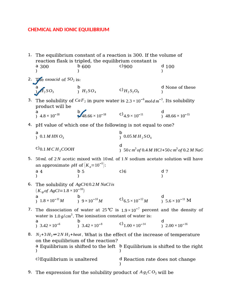 Chemical and Ionic Equilibrium | PDF | Chemical Equilibrium | Acid