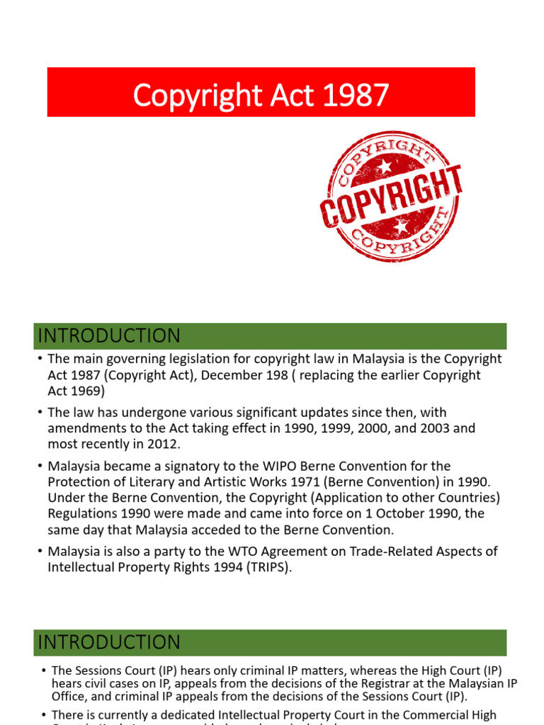 Malaysian Copyright Act 1987 Overview | PDF | Copyright | Intellectual ...