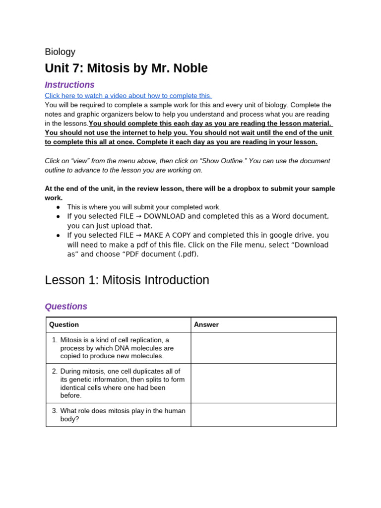 Mitosis Study Guide and Notes | PDF | Mitosis | Cell (Biology)