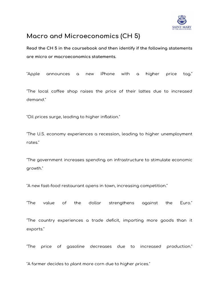 Macro and Microeconomics activity (CH5) | PDF
