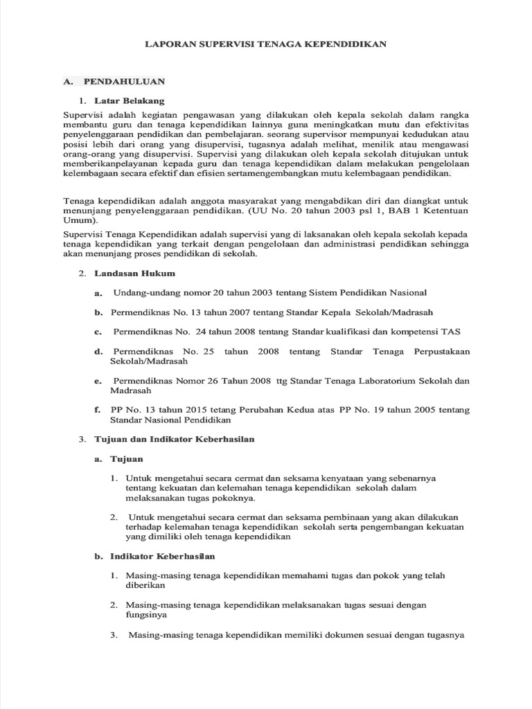 PDF Laporan Supervisi Tenaga Kependidikan Compress | PDF