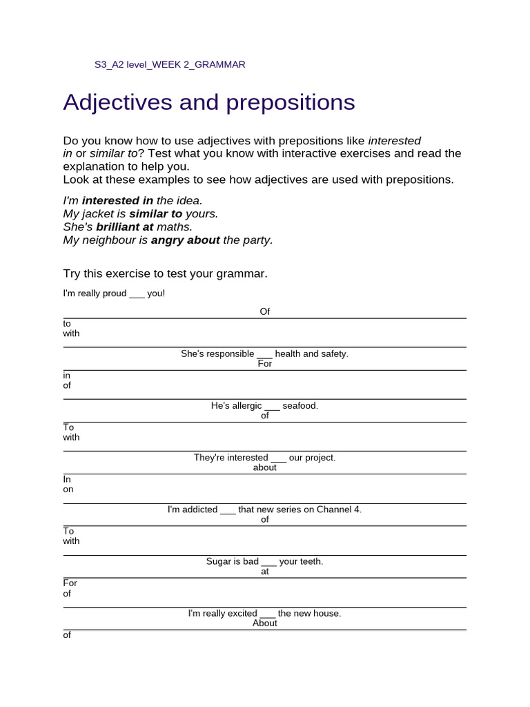 S3 - A2 Level - WEEK 2 - GRAMMAR | PDF | Preposition And Postposition ...