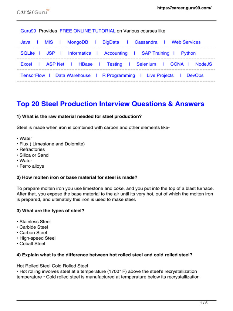 Top-20-Steel-Production-Interview-Questions Compressed | PDF | Steel ...