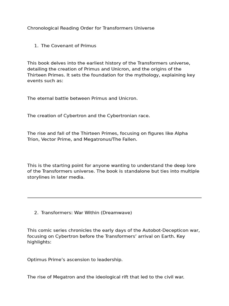 Transformers Reading Order | PDF | Hasbro | Transformers (Franchise)