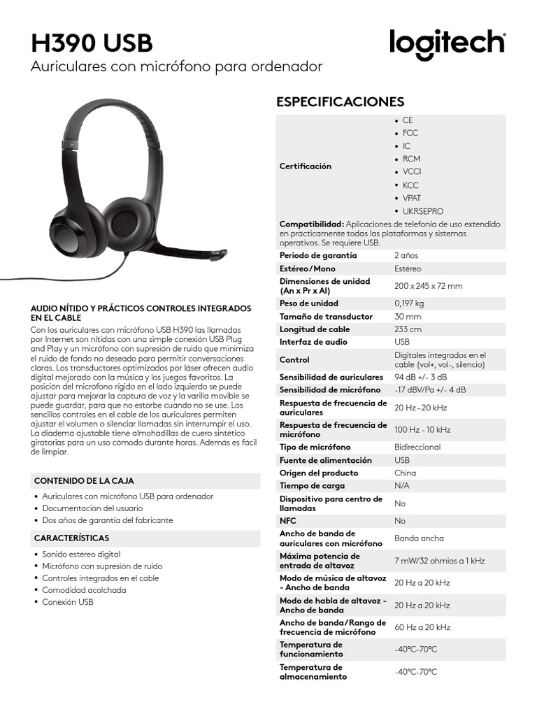 HOJA-TECNICA-LGT-H390_PDS_ES | PDF | Micrófono | Auriculares