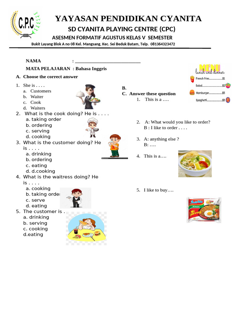 Formative Assessment for English Class V | PDF